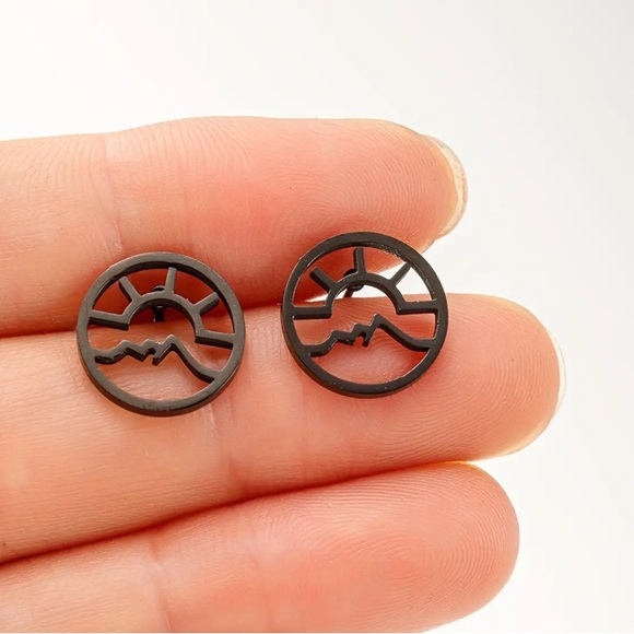Jewelry | New Dainty Adventure Stud Earrings Sun Mountain In Black ...